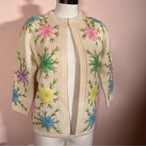 Vintage | Sweaters | Vintage 4 50 Retro Cottagecore Hand Embroidered ...